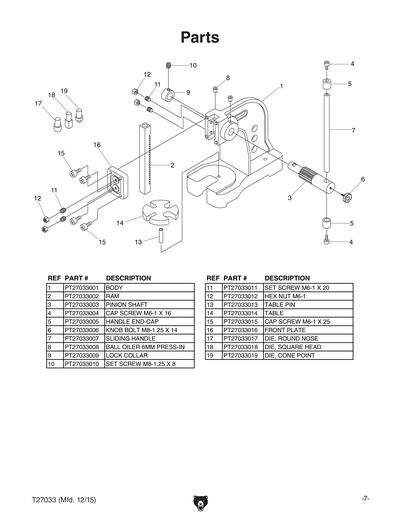 Parts for 1 2 Ton Arbor Press Grizzly Industrial