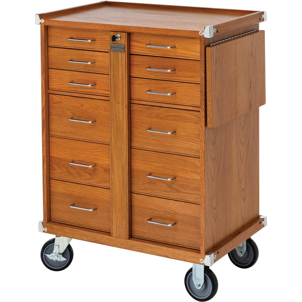 Grizzly T33975 - 26" Series 9-Drawer Red Oak Roller Cabinet with Table ...