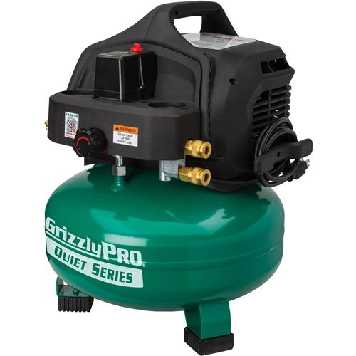 Grizzly PRO T33858 - 6 Gal Twin-Cylinder Oil Free Pancake Compressor ...